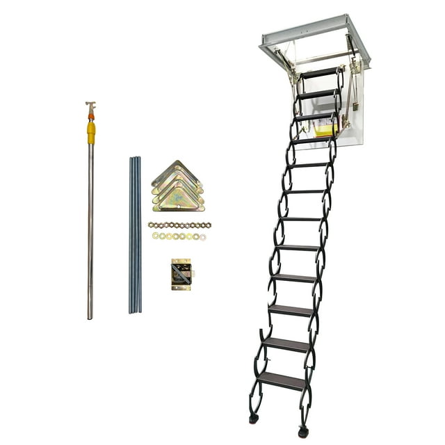 9.8ft 12Steps Steel Attic Pull Down Ceiling Ladder Hidden Telescopic ...