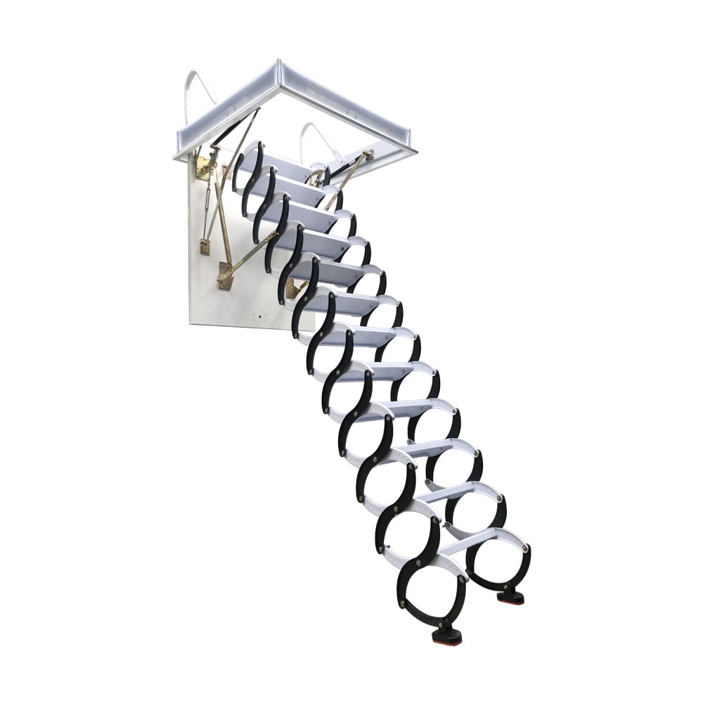 9.8ft Wall Mounted Attic Extension Ladder 12 Steps Pull Down Loft Wall ...