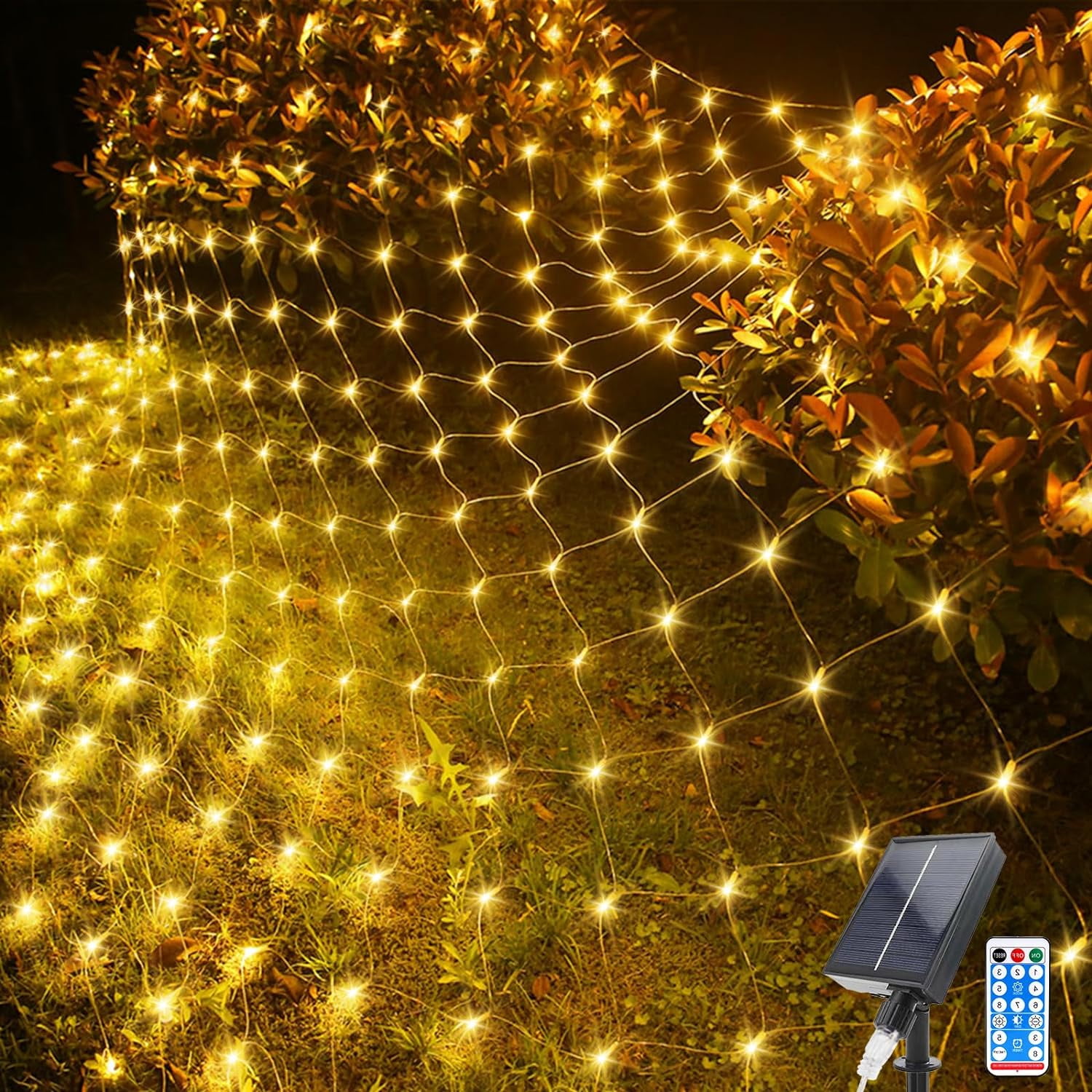 9.8ft x 6.6ft Solar Net Mesh Lights, 192 LED Waterproof Christmas ...