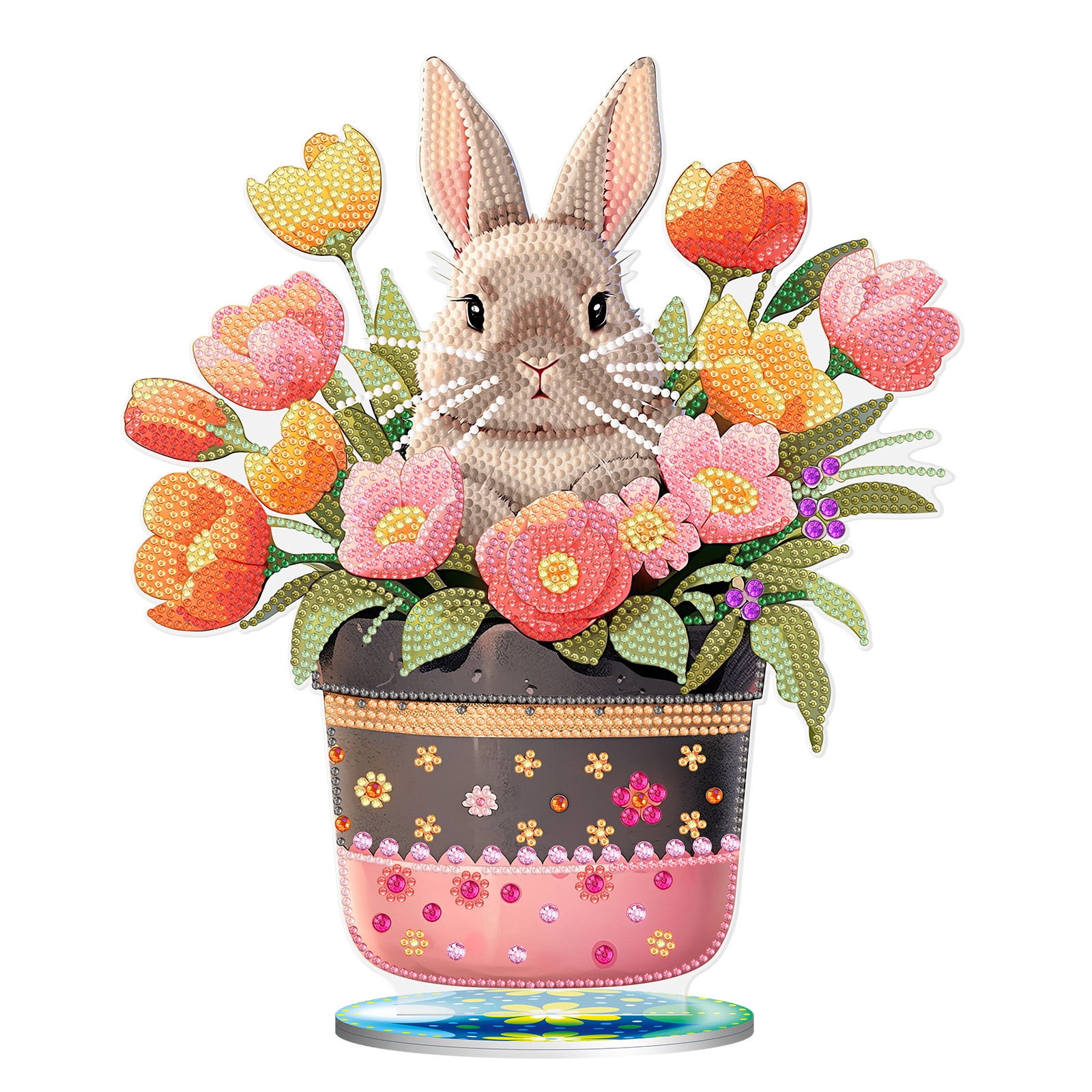 9.8in Easter Bunny Flower Pot Diamond Art Standee, PVC Rhinestone ...
