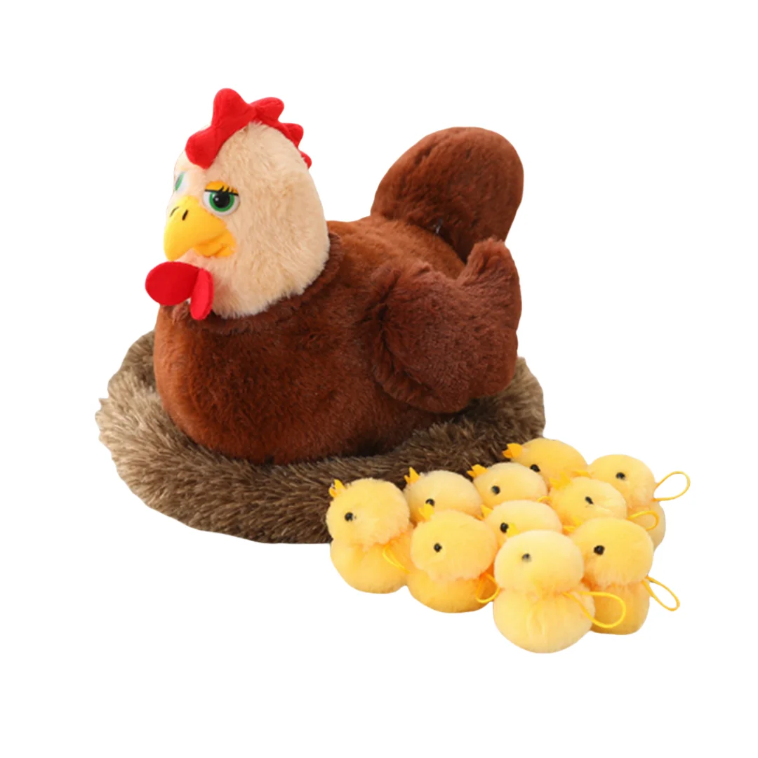 9.8inch Chicken Stuffed Animals, Mommy Farm Hen Plush With Henhouse ...