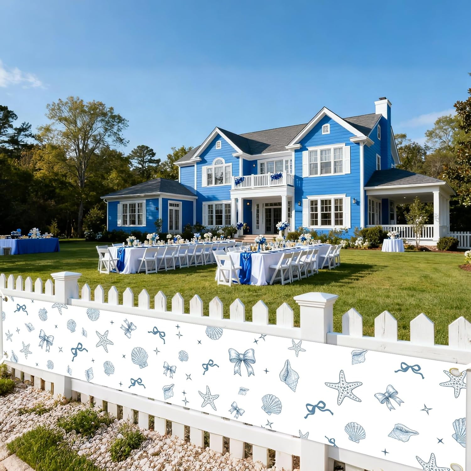 9.8x1.6ft Starfish Seashell Yard Banner Blue Ocean Beach Seashell ...