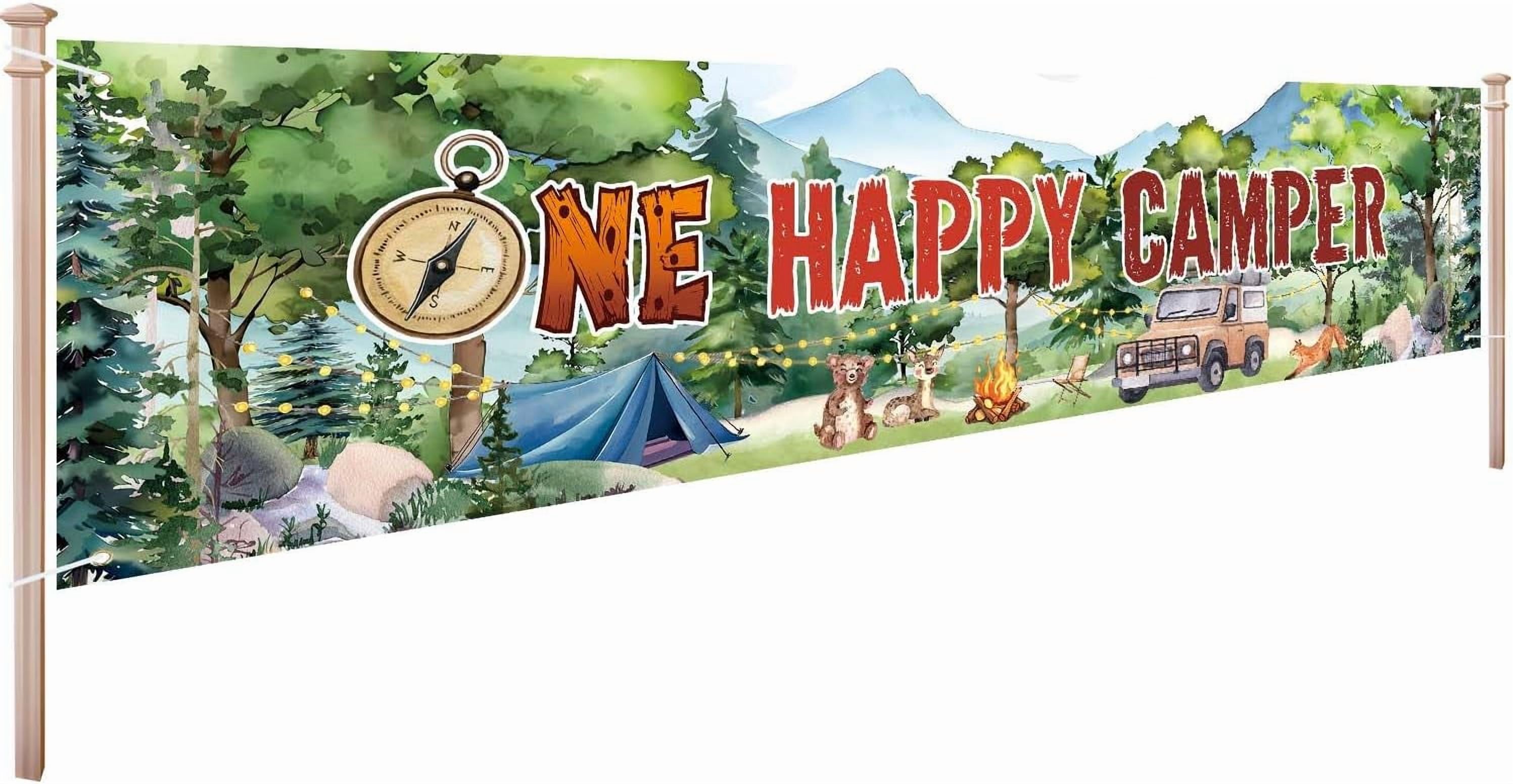 9.8x1.9ft One Happy Camper Yard Banner Camping Theme 1st Birthday ...