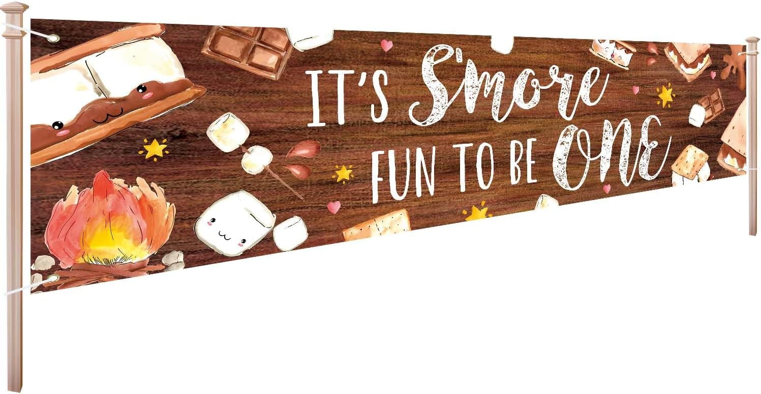 9.8x1.9ft It's S'more Fun to Be One Yard Banner S'mores Fun Birthday ...