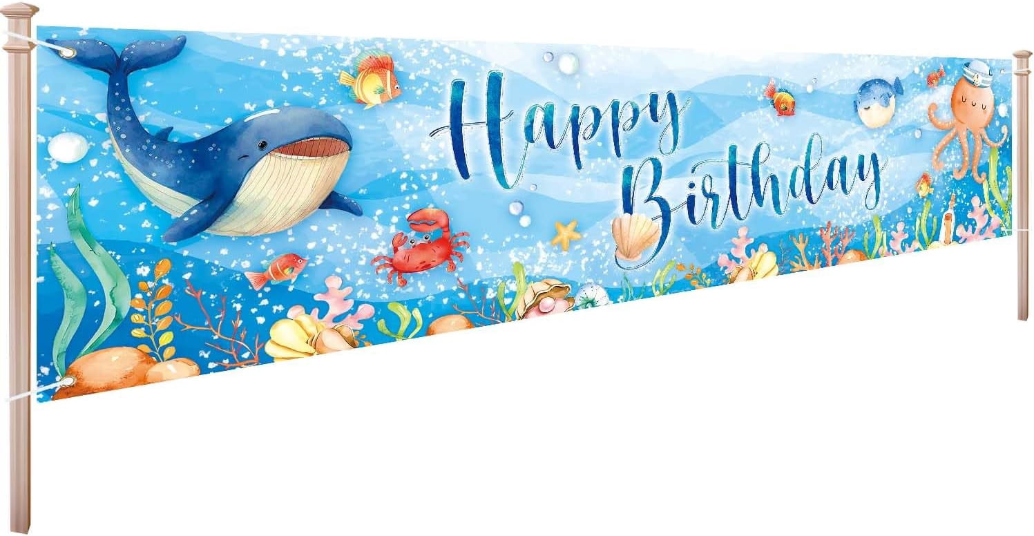 9.8x1.9ft Under The Sea Birthday Yard Banner Cute Ocean Animals ...