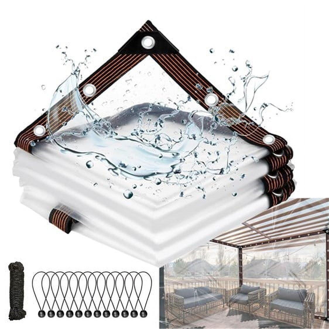 9.8x13 FT Clear Waterproof Tarps with Grommets & Rope, UV & Weather ...