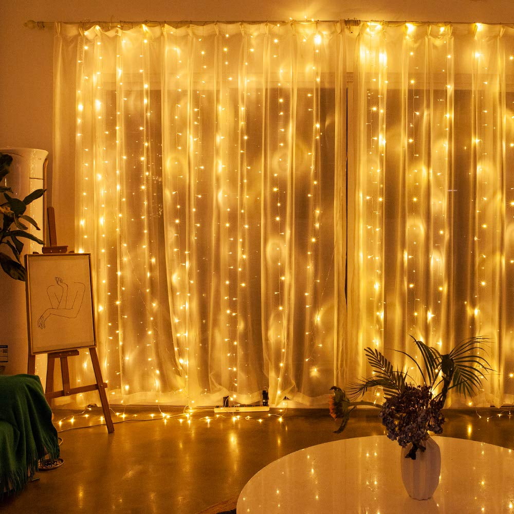 9.8x9.8ft Window Curtain String Lights, EEEkit 300 LED Plug-in Fairy ...