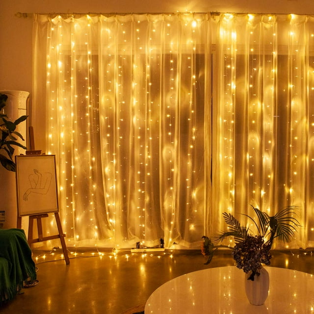 9.8x9.8ft Window Curtain String Lights, EEEkit 300 LED Plug-in Fairy ...