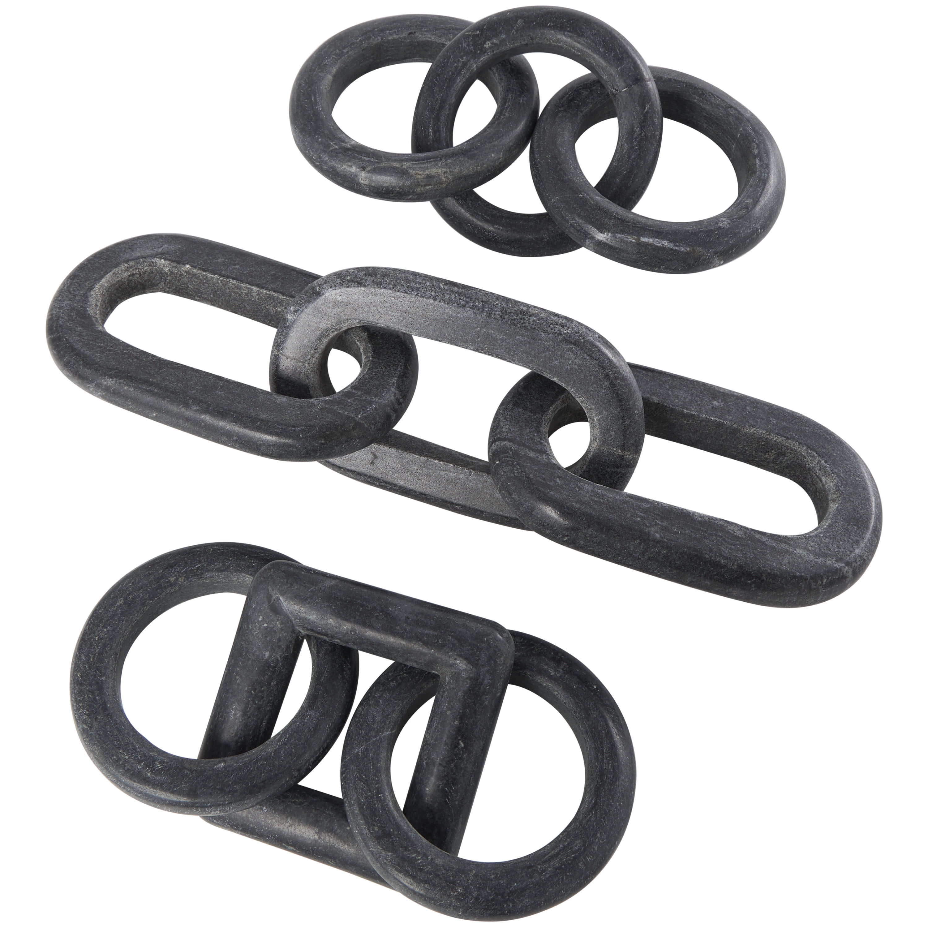 DecMode Black Marble 3 Link Chain Sculpture - Decor - Set of 3 ...