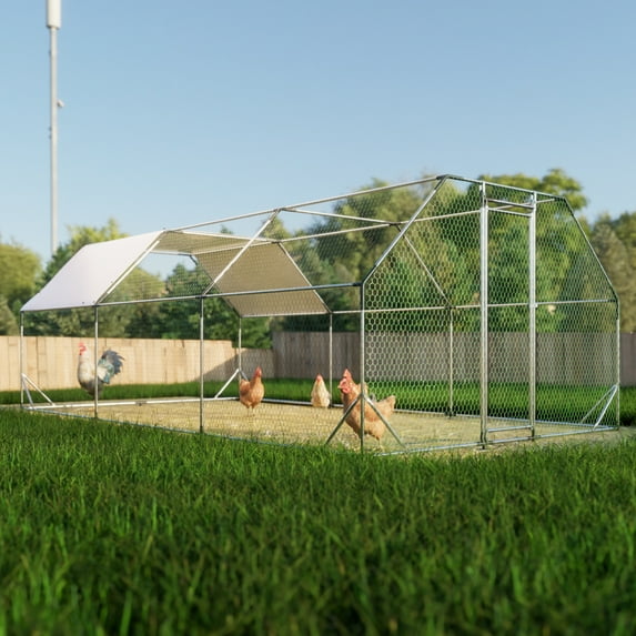 9.94 ft. x 6.46 ft. x 6.36 ft. Metal Large Chicken Coop Walk-in Poultry ...