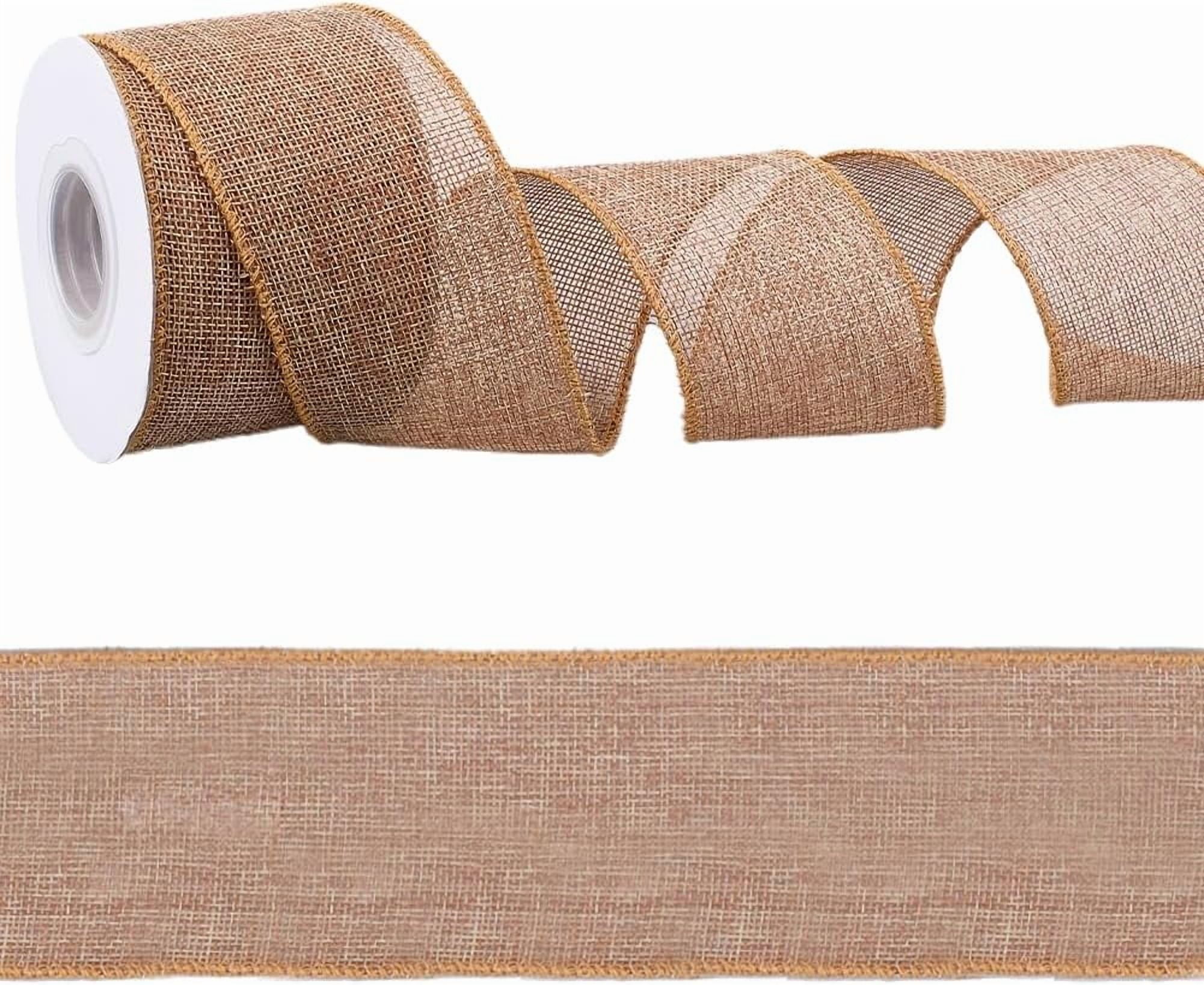 9.95 Yards 2.5 Inch Brown Natural Burlap Wired Ribbon Jute Rustic Weave ...