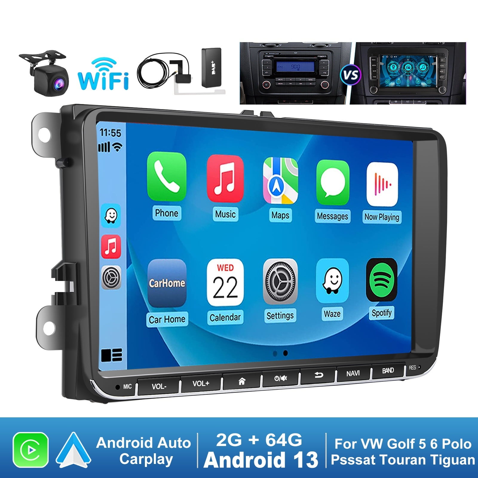 9" Android 14 4+64G CarPlay Car Stereo Radio for VW Golf 5 6 Passat B6 B7 Polo Touran Tiguan ...