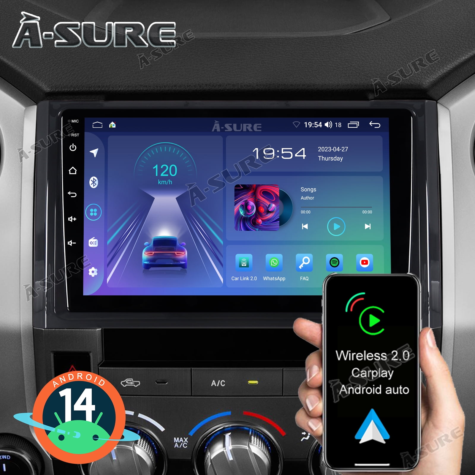 9" Android 14 Wireless CarPlay Car Stereo for Toyota Tundra MK2 XK50 ...