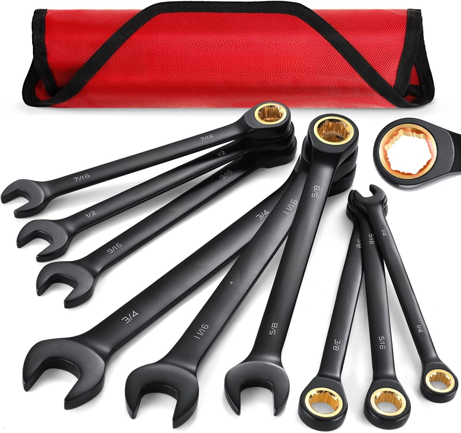 9- Anti-Slip Ratcheting Combination Wrench Set, 1/4"-3/4", 72-, Cr-V ...