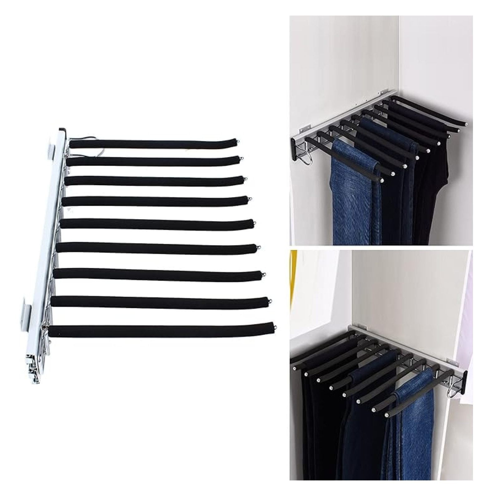 9-Arm Closet Pants Hanger,Pull Out Pants Rack Right/Left Mounted ...