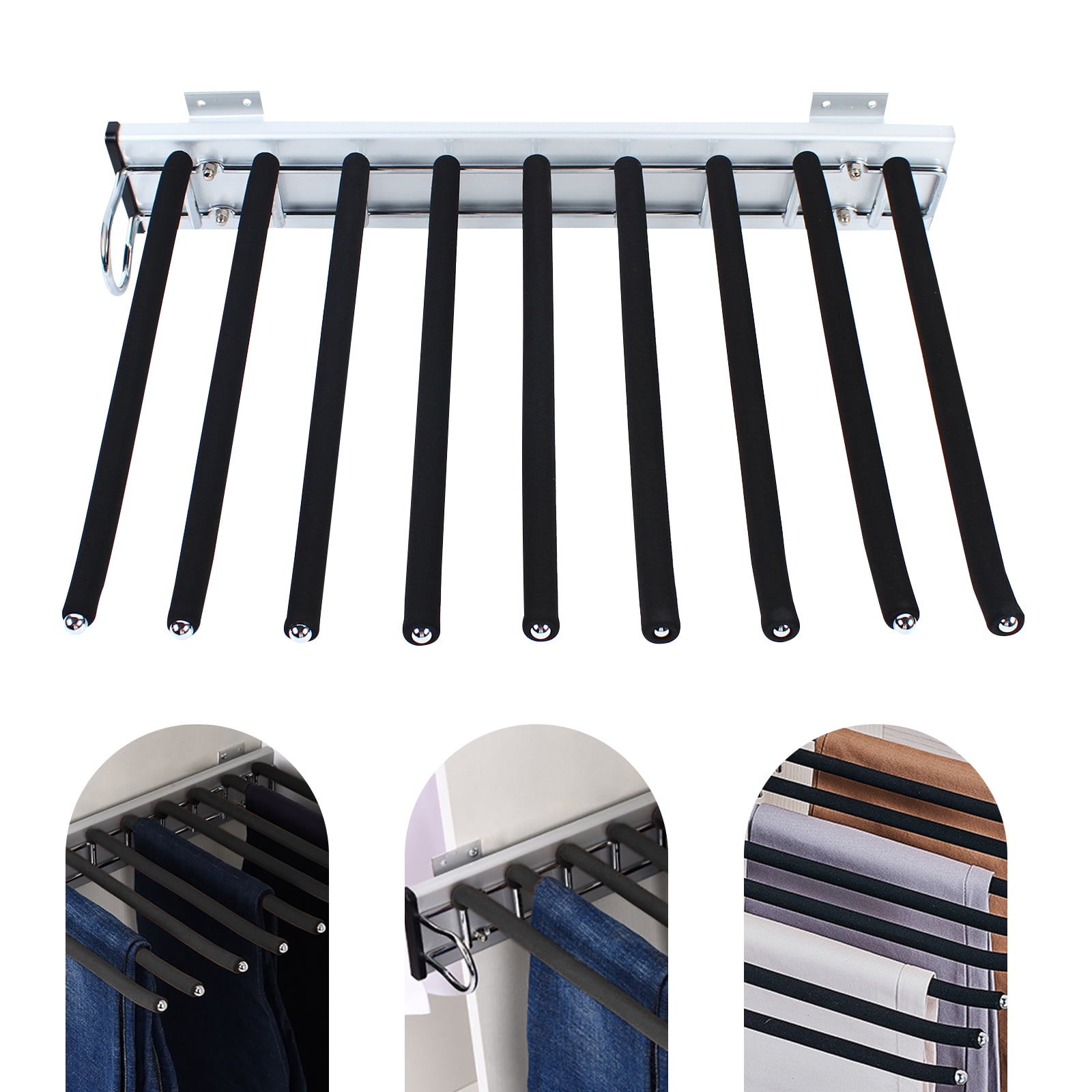 9 Arms Steel Pull Out Pants Hanger Trouser Rack Holder Closet Organizer ...
