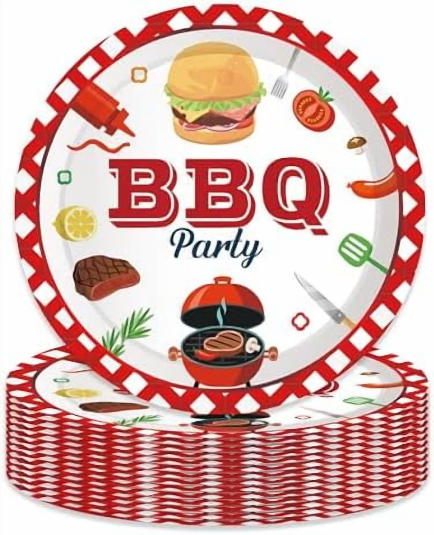 9" BBQ Burger Paper Plates Celebrate Party Tableware Round Disposable ...