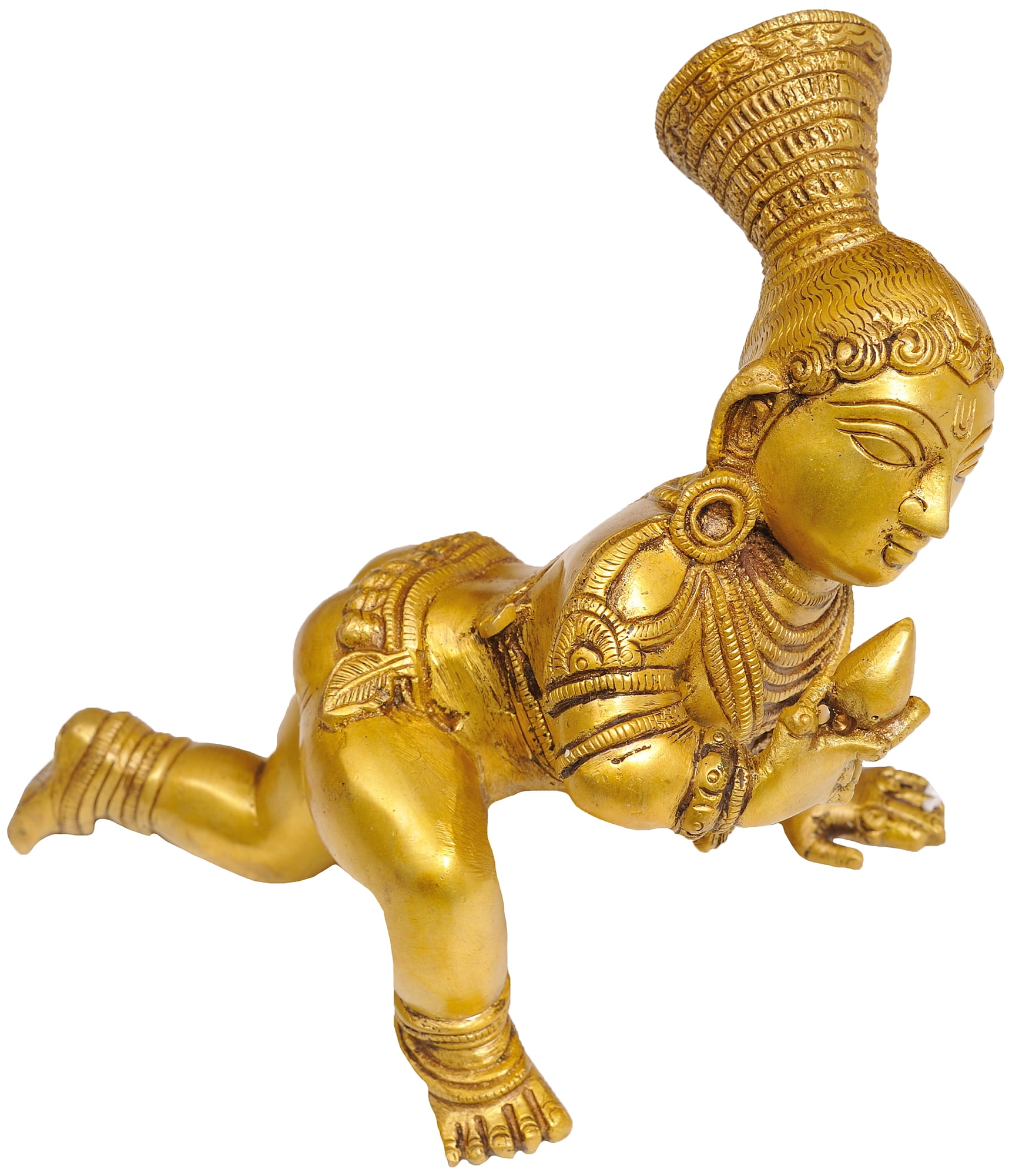 9" Baby Krishna Idol Eating Butter with Tribal Hair Style | Handmade ...