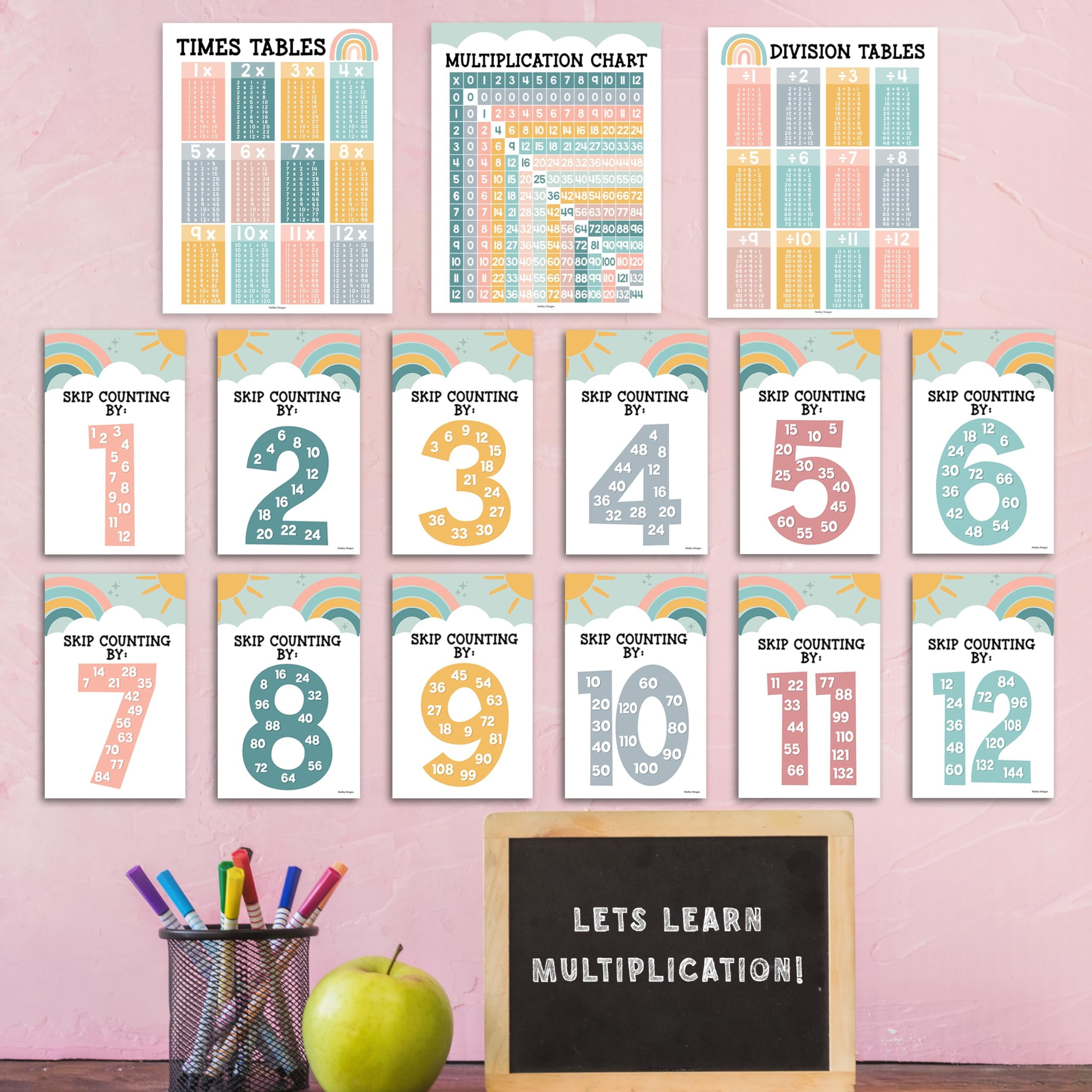 9 Boho Multiplication Chart Poster For Wall - Multiplication Poster For ...