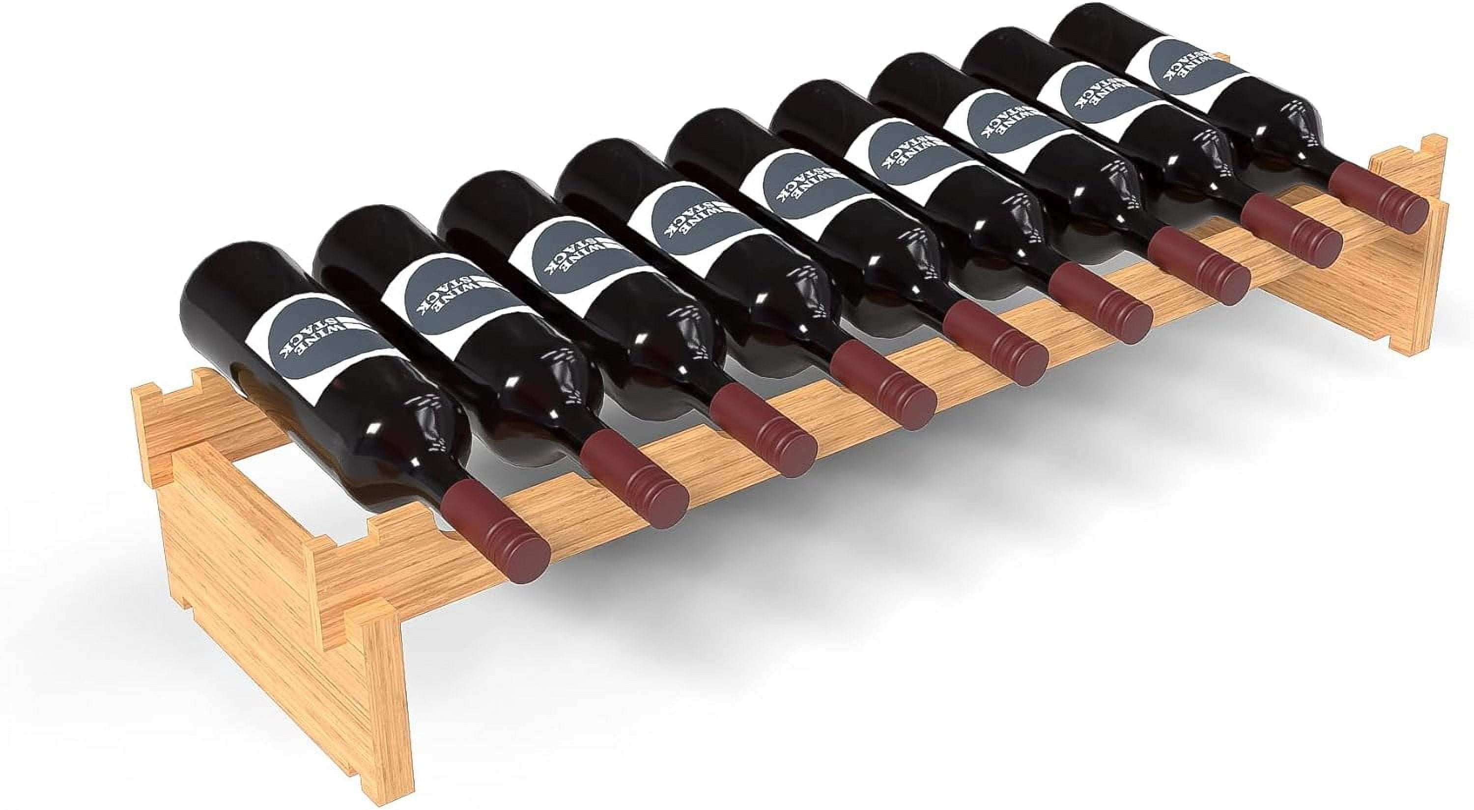 9 Bottle Bamboo Stackable Small Wine Organizer Rack for Countertop, No ...