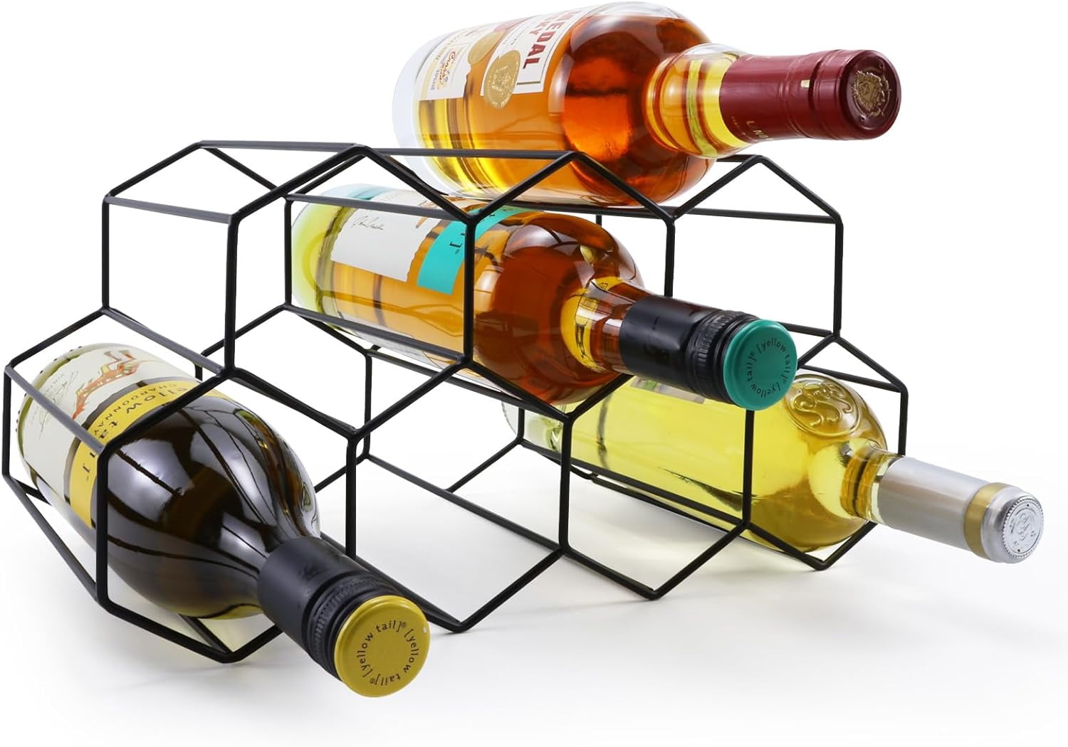 9 Bottles Black Wine Racks Countertop,2 Tiers Meta Wine Holderl for Bar ...