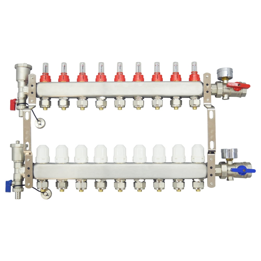 9-Branch Stainless Steel PEX Radiant Floor Heating Manifold Set Floor ...