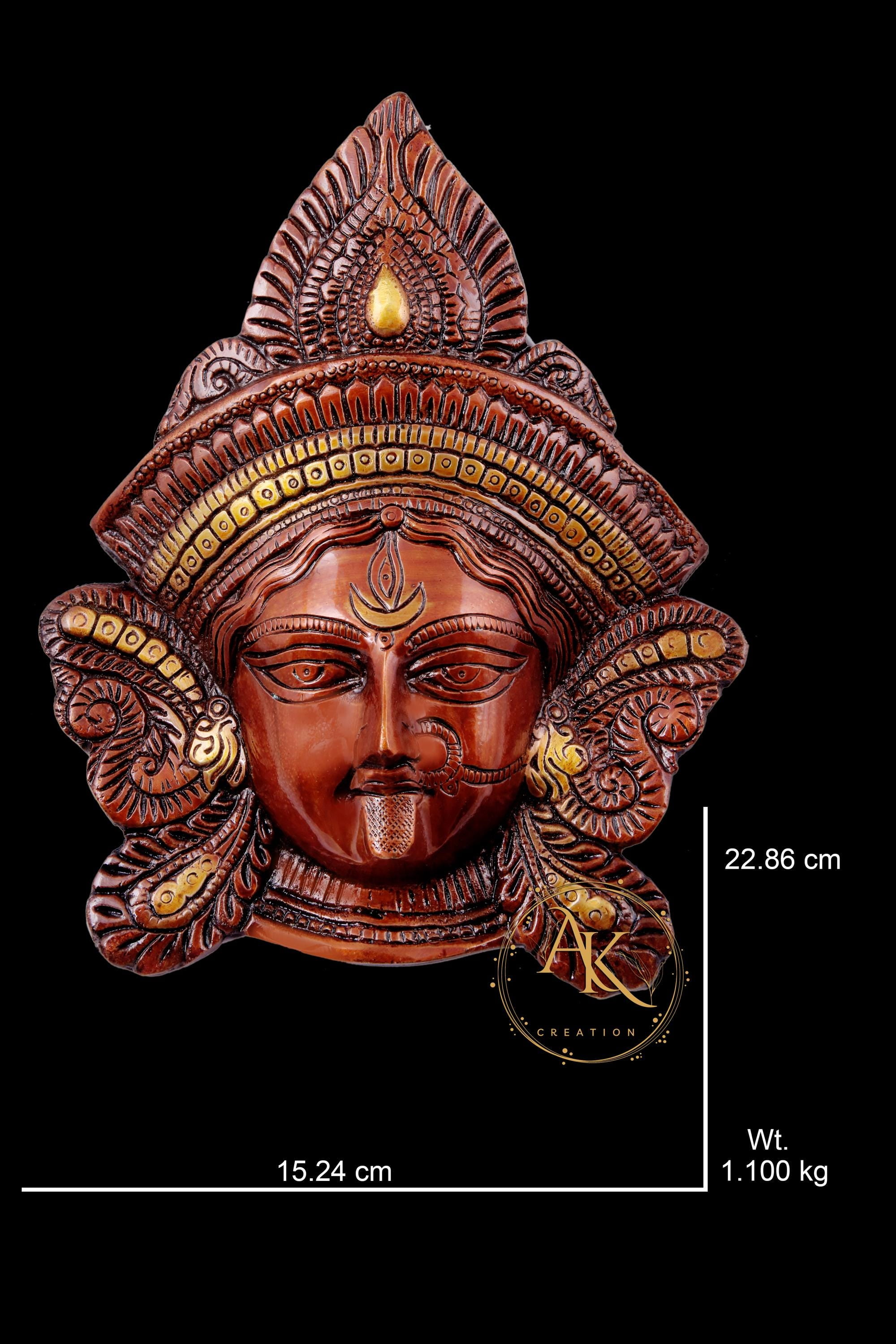 9" Brass Goddess Kali Mask , Maa Kalika Devi Face wall hanging; Large ...