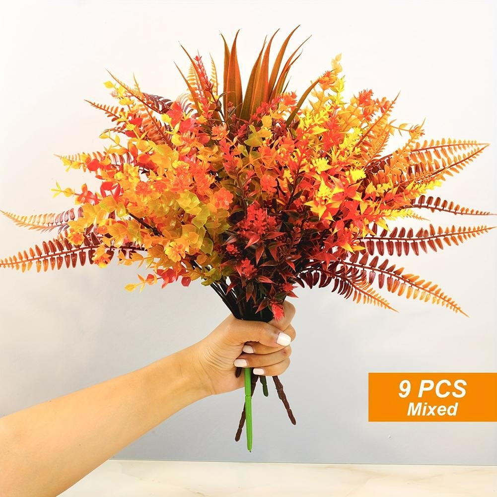 Yuhuua 9-Count Artificial Fall Flowers Outdoor UV Resistant Fake ...