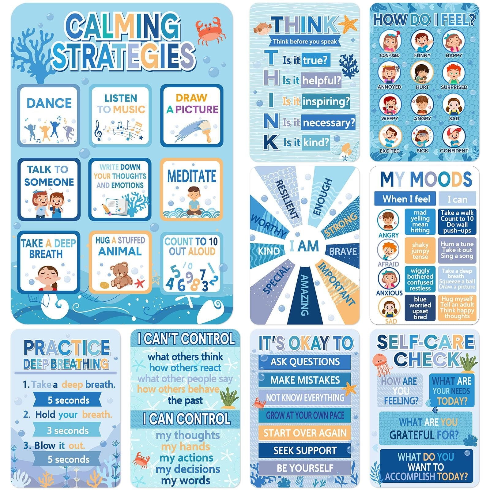 9 Calming Corner Classroom Poster Ocean Mental Health Poster Calm Down ...