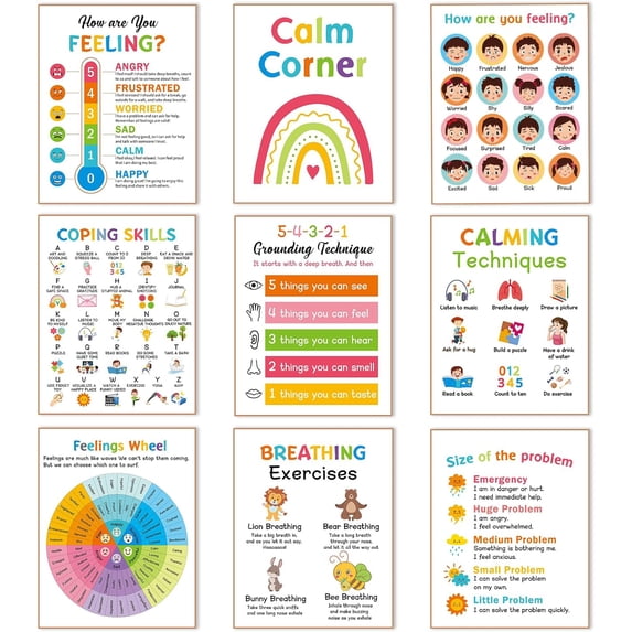 9 Calming Corner Posters, Feelings Chart for Kids, Calm Down Corner ...