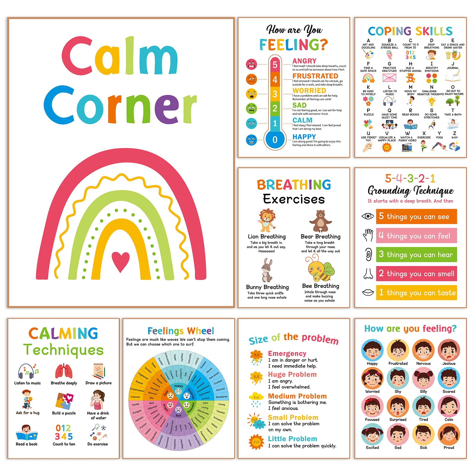 9 Calming Corner Posters, Feelings Chart for Kids, Down Corner Mental ...
