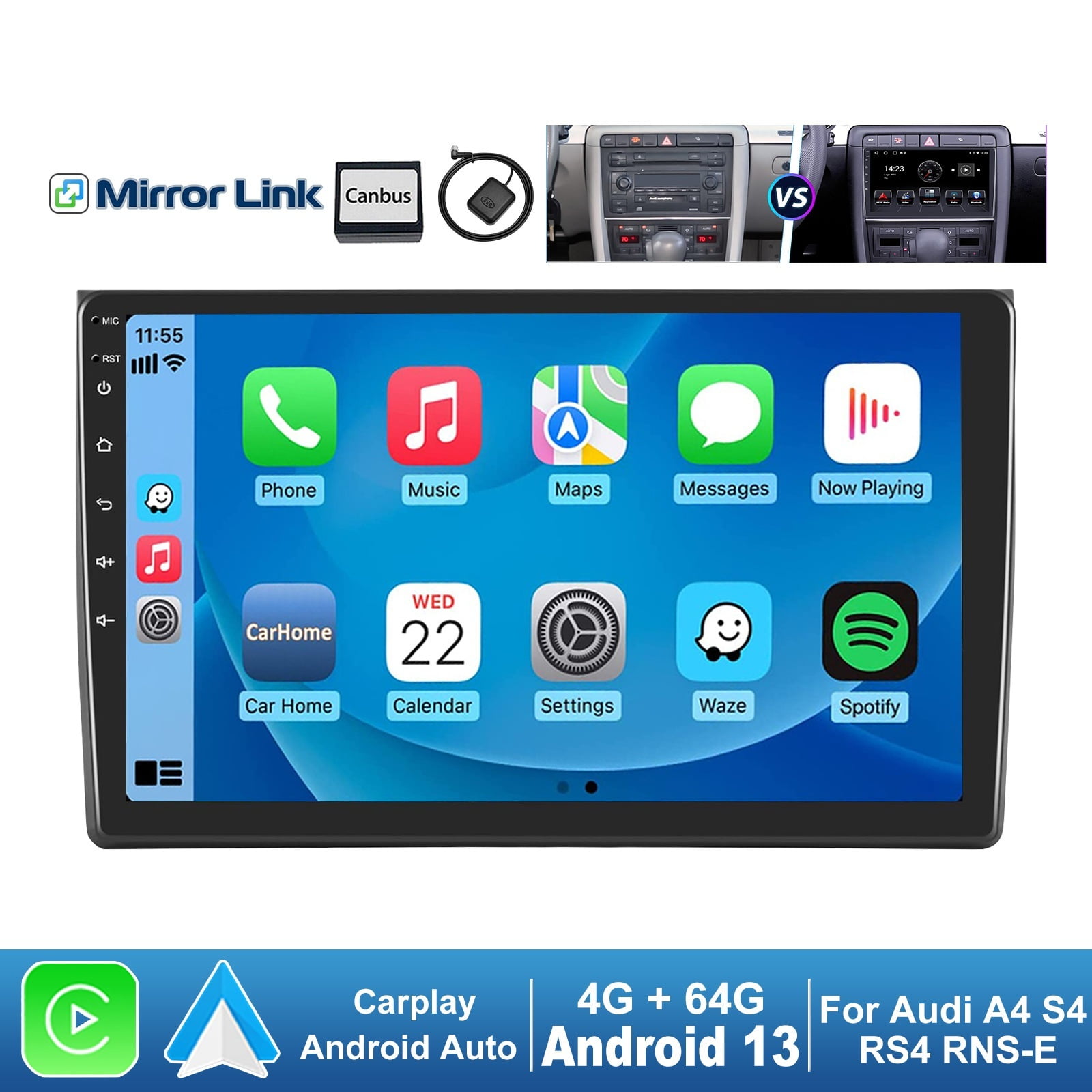 9" Car Stereo Radio Android 13 Player Carplay/Android Auto Touchscreen GPS Navigation for Audi ...