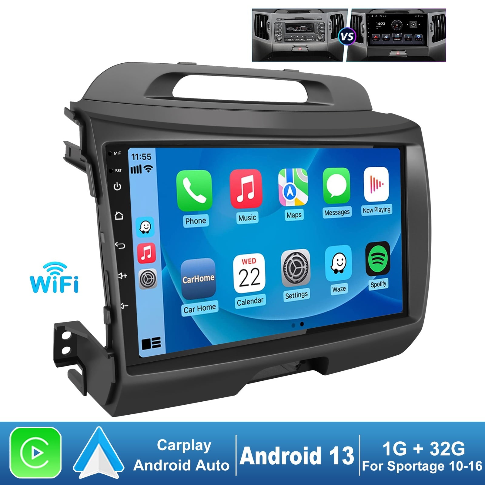 9" Carplay Car Stereo Multimedia Player Radio Android 13 GPS Navigation Wifi Bluetooth Wifi For ...
