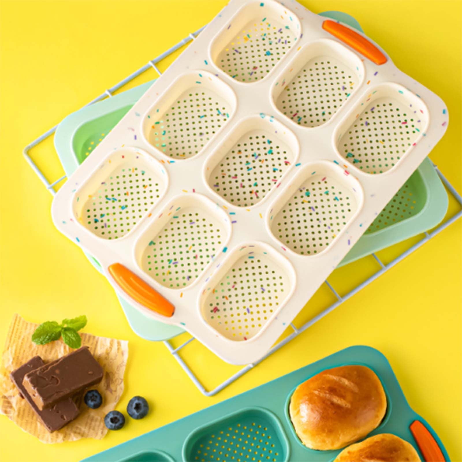 9-Cavity Oval Baking Pan, Multi-Purpose Silicone Mold, French Bread ...