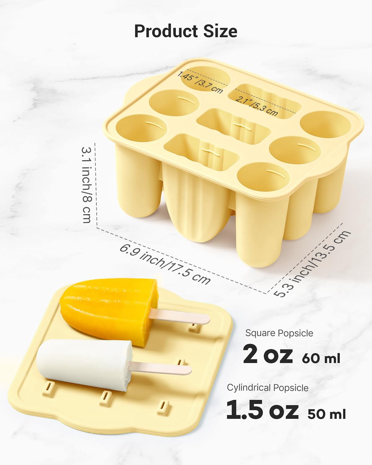 9 Cavties for Kids-Yellow Silicone Popsicle Molds DIY Ice Pop Maker Set ...