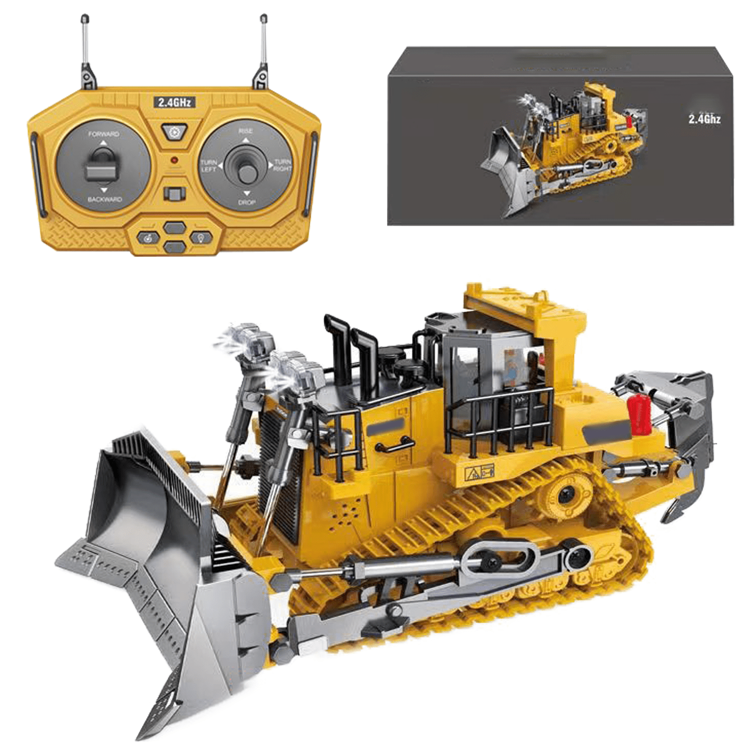 9 Channel Remote Control Bulldozer with Box Bulldozer Truck Toys 1/24 ...