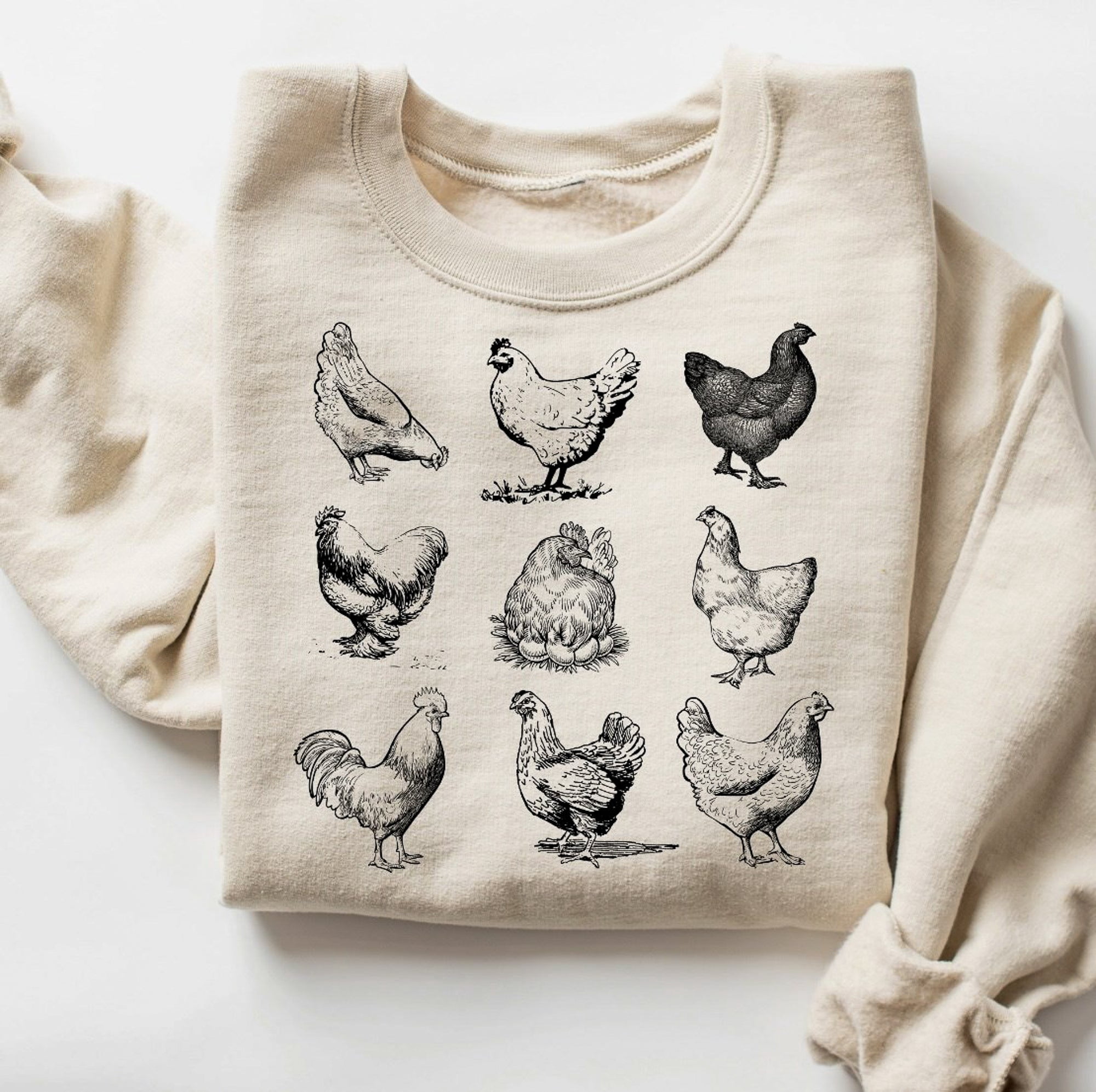 9 Chicken Sketches Crew Sweatshirt Chicken Lady Apparel | Unisex and ...