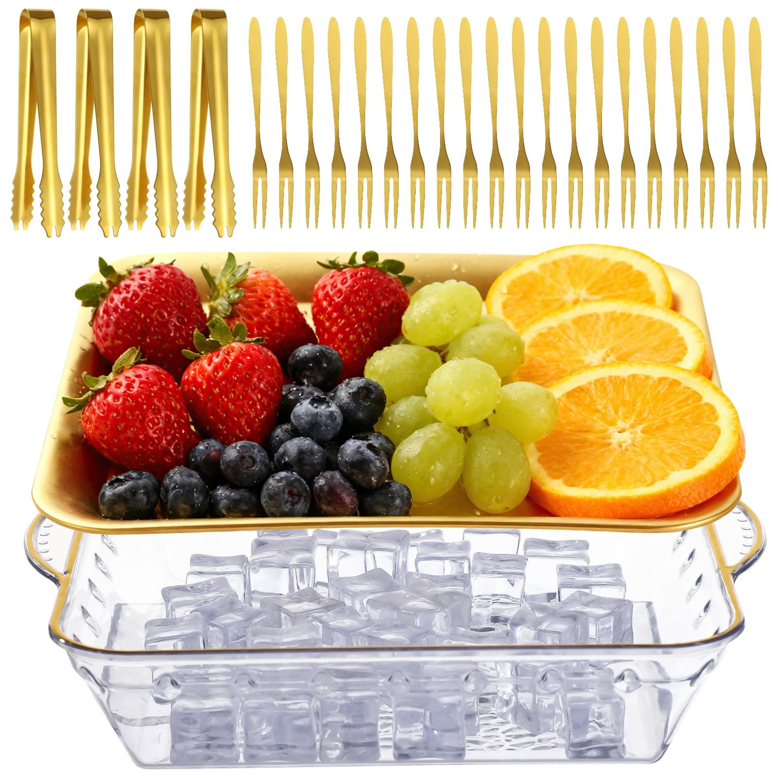 9" Chilled Serving Tray Set, Ice Chilled Platter with Forks & Tongs ...