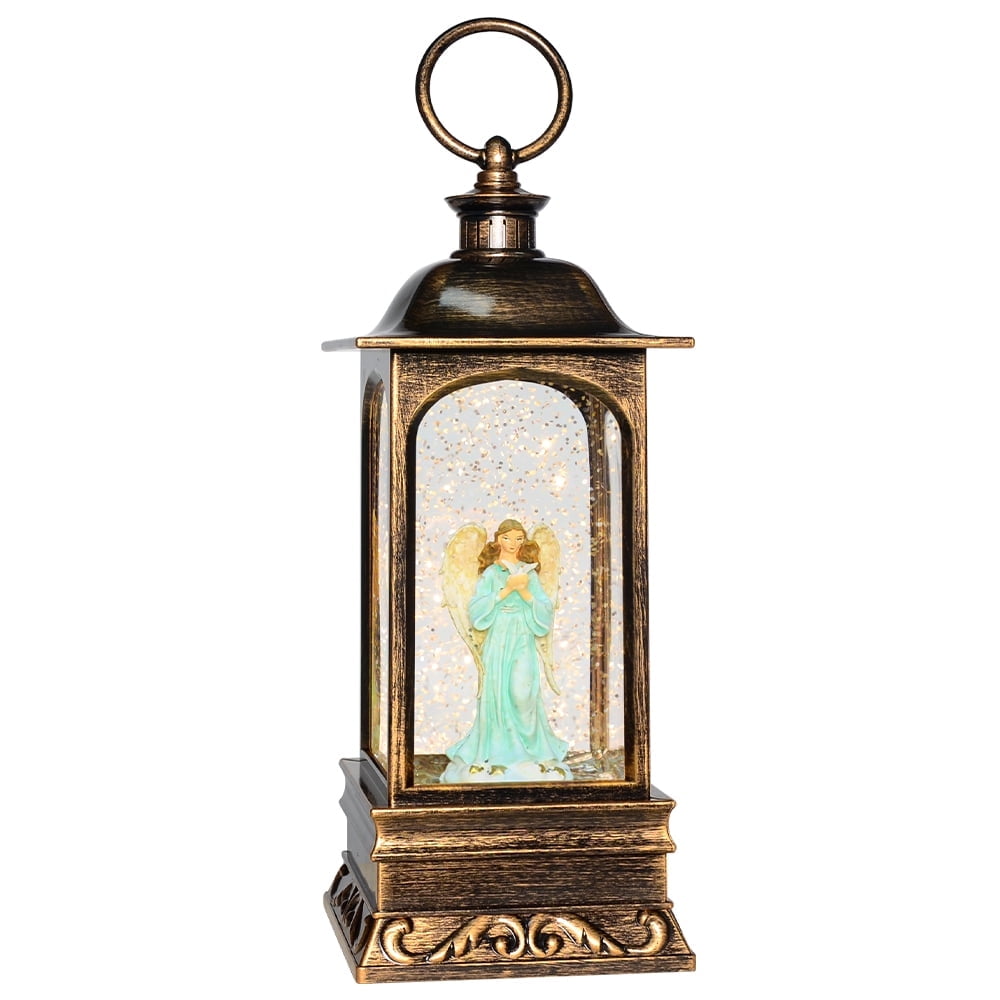 9" Christmas Musical Snow Globe Lantern, Angel LED Lighted Snow Globe ...