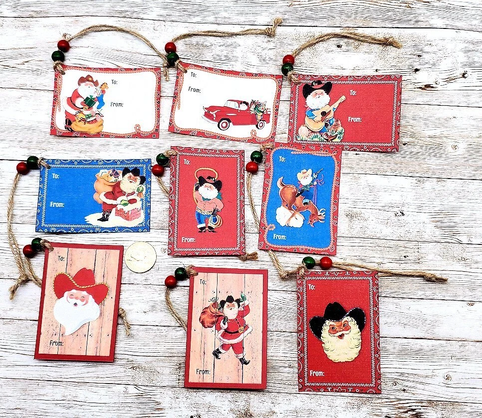 9-Christmas-Farmhouse-Western-Kids-Cowboy-Holiday-Linen Cardstock-Gift ...
