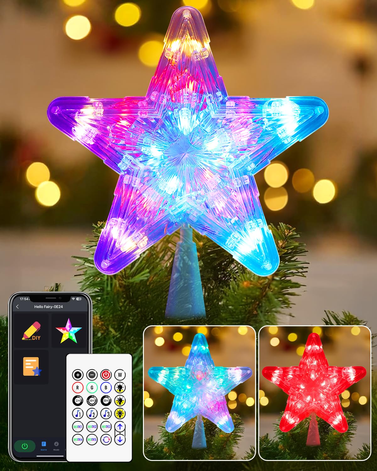 9" Christmas Lighted Tree Toppers with Smart App&Remote, Multicolor ...