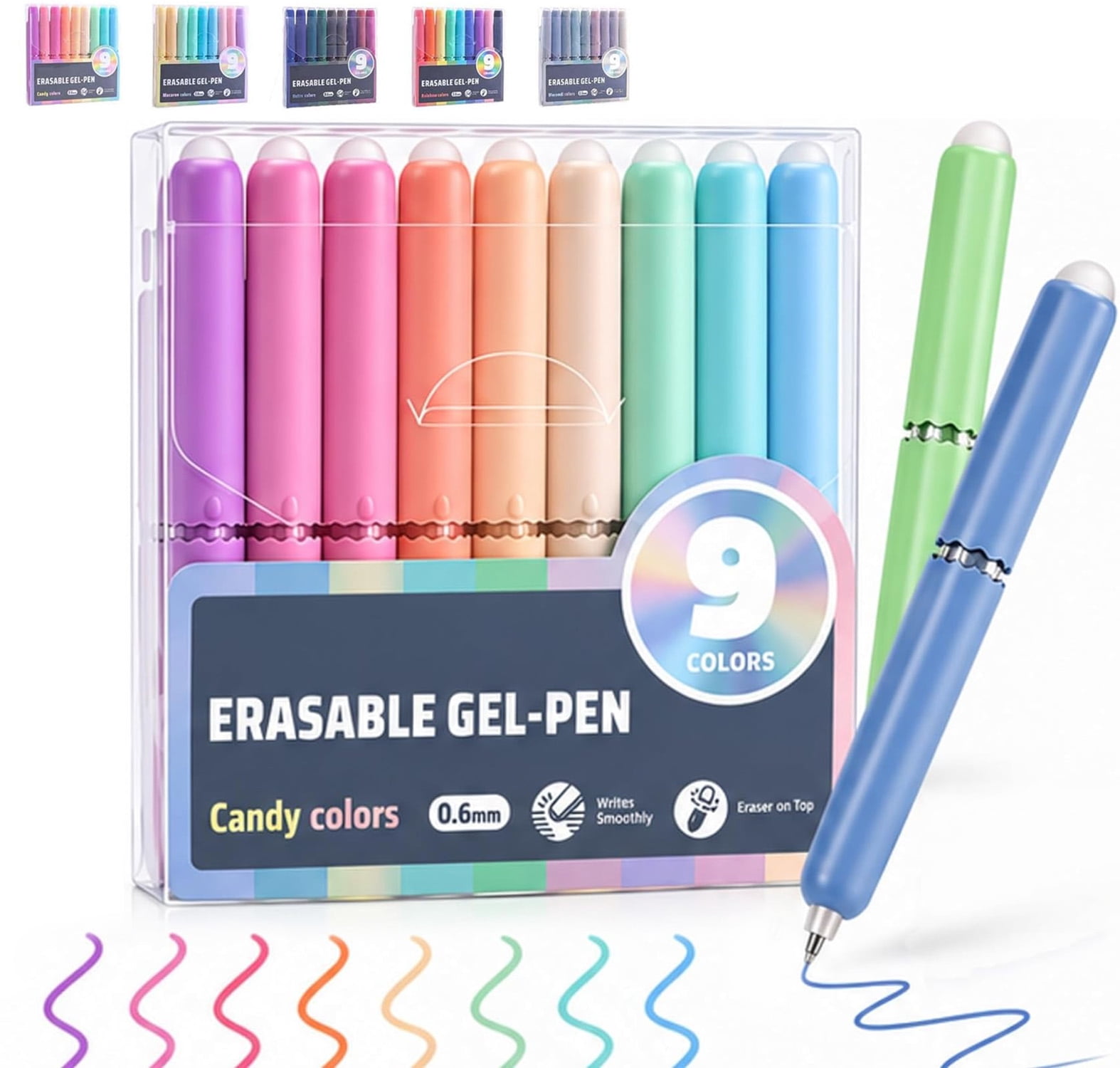 9 Color Erasable Gel Pens Set, 0.6mm Fine Point Quick-Dry Gel Pens With ...