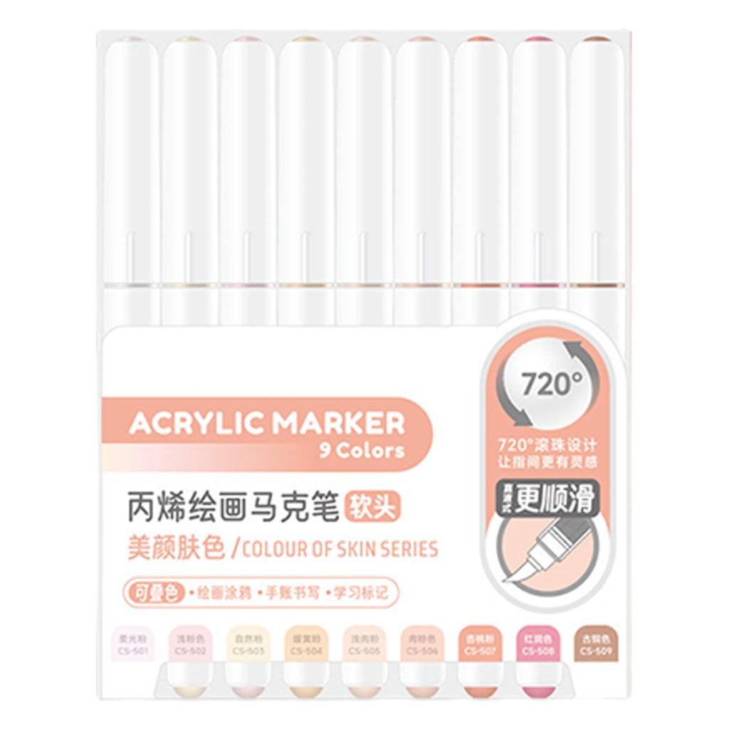 9 Color Liquid Acrylic Paint Marker Acrylic Paint Pen Brush Tip for ...