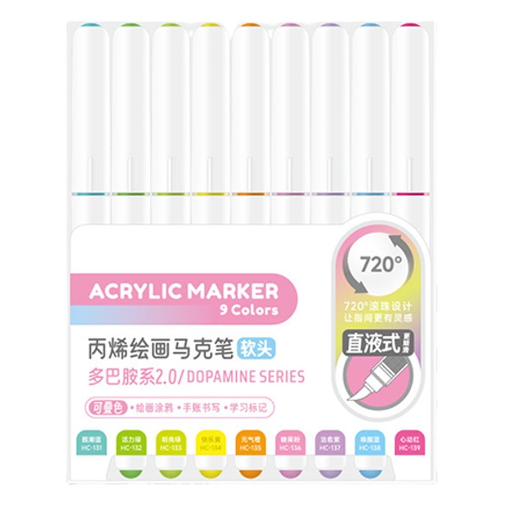 9 Color Liquid Acrylic Paint Marker Acrylic Paint Pen Brush Tip for ...