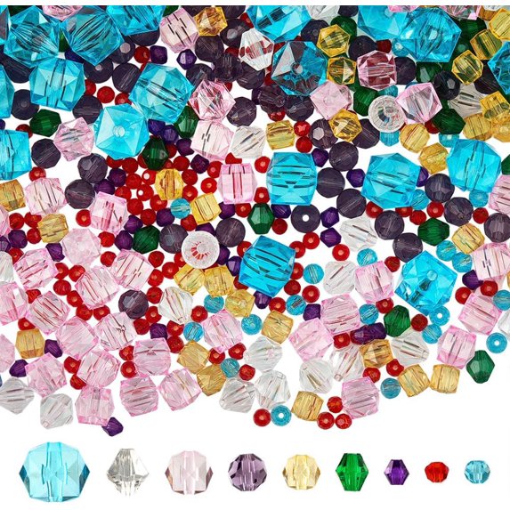 9 Colors 1240PCS Faceted Glass Beads with Holes Summer Geometric ...