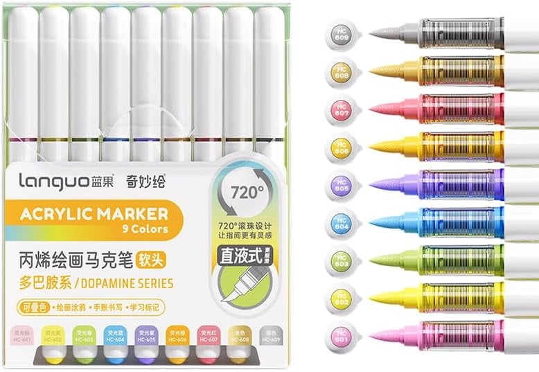 9 Colors Acrylic Paint Markers Paint Pens, Direct Liquid Acrylic ...