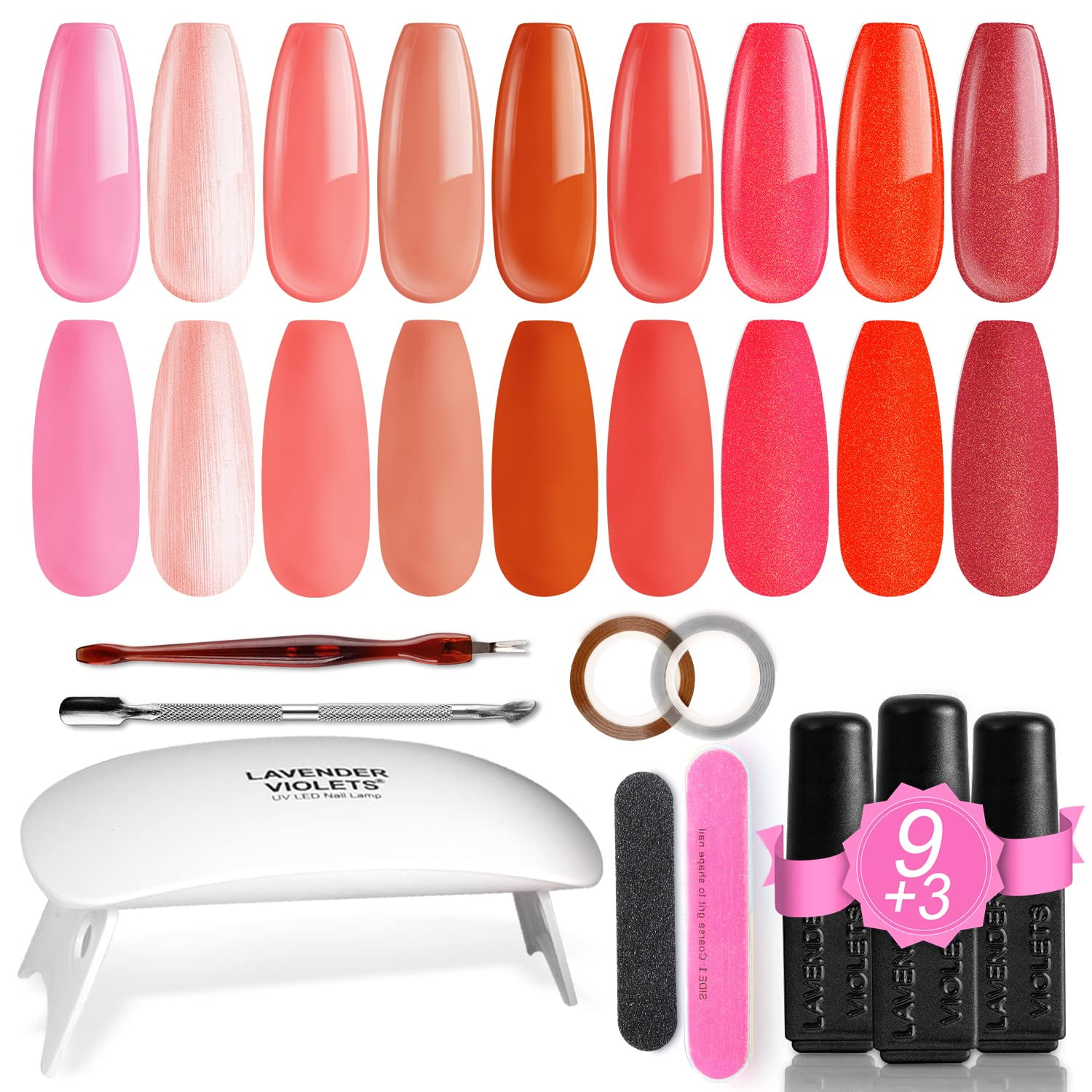 9 Colors Gel Nail Polish Kit with UV Light Nail Dryer Soak Off Pink Red ...