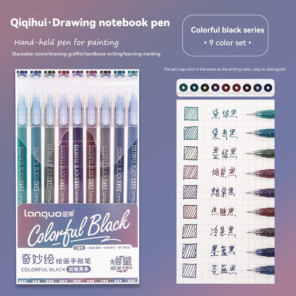 9 Colors Gel Pens for Drawing, 0.5mm Fine Point Pen, Diary Scrapbook ...