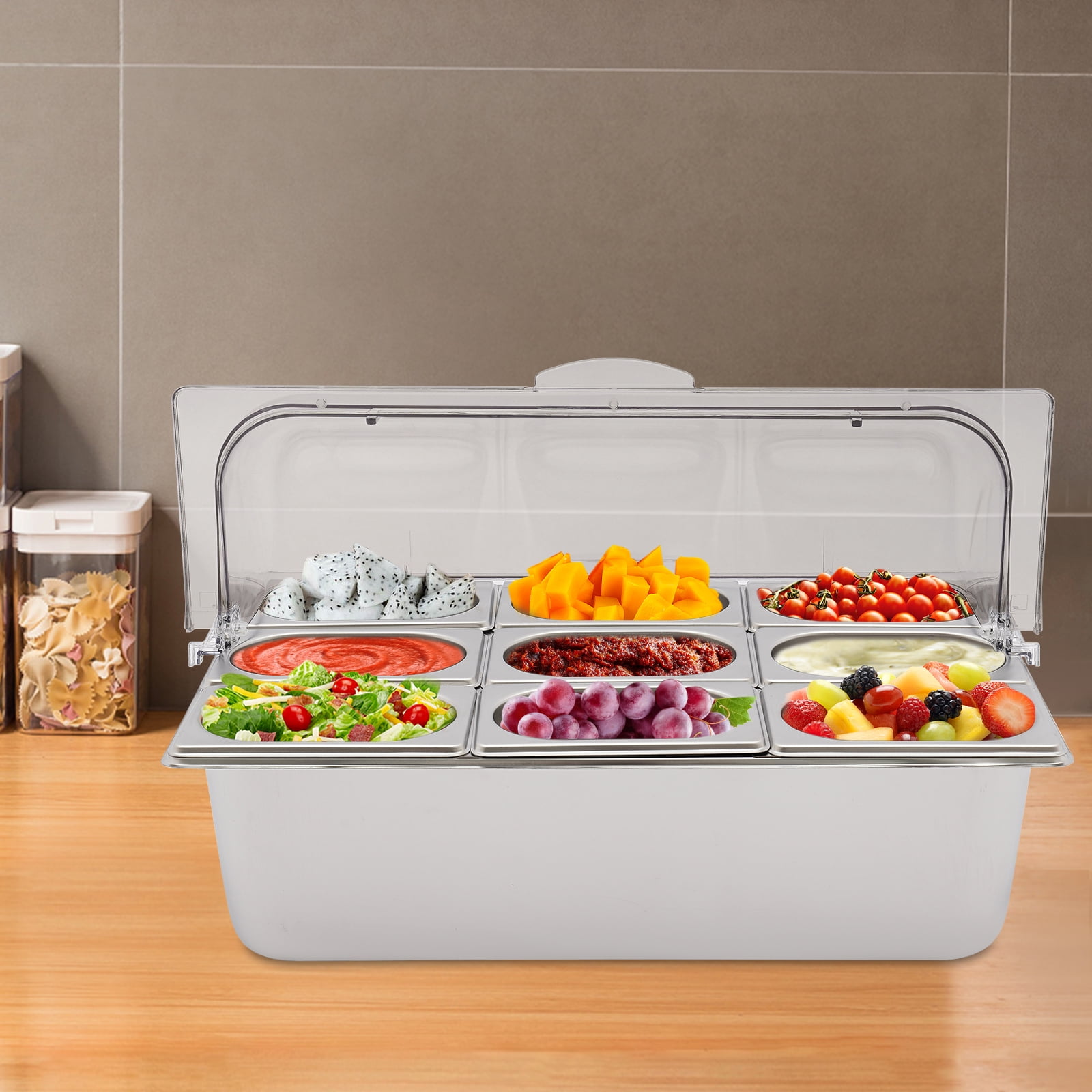 9-Compartment Chilled Serving Container with 3 Ice Packs - Stainless ...