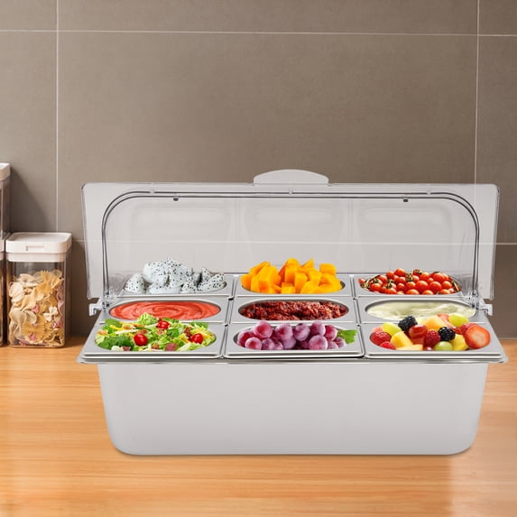 9-Compartment Chilled Serving Container with 3 Ice Packs - Stainless ...